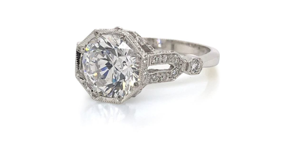 Round Diamond Ring in Octagonal Frame Los Angeles | Peter Norman
