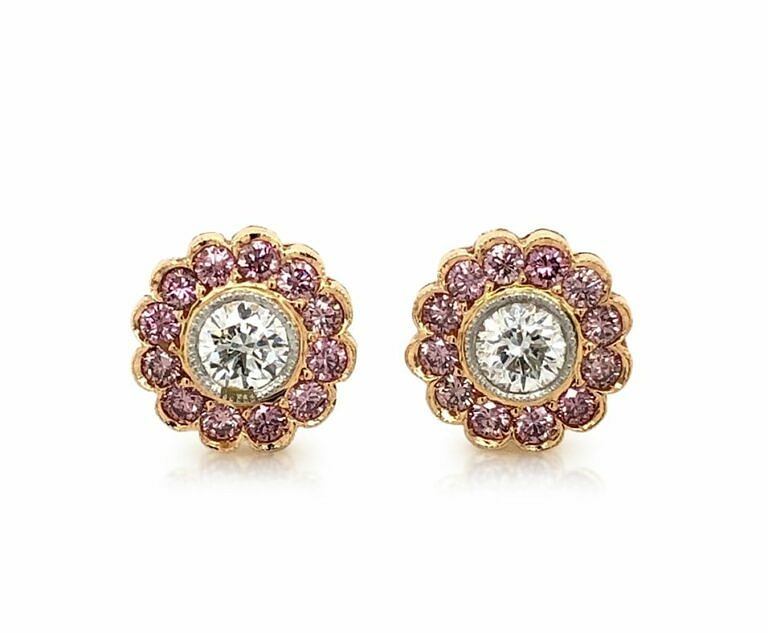 Two-Tone Pink and White Diamond Studs Los Angeles | Peter Norman