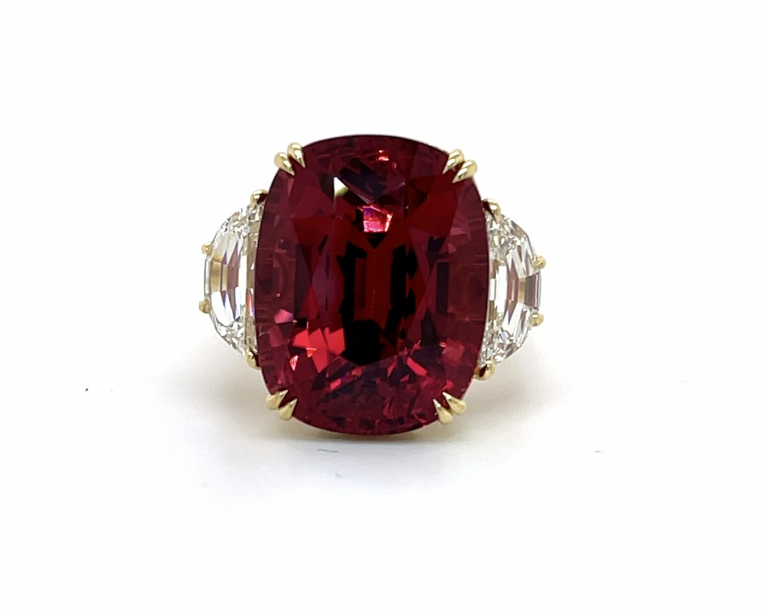 Rare Red Spinel Ring with Half Moon Diamonds Los Angeles | Peter Norman