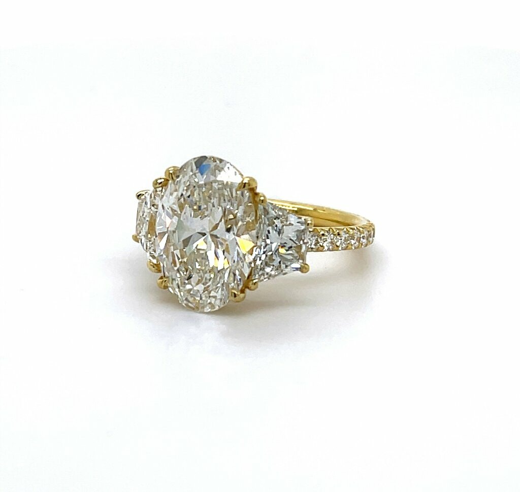 Oval and Trapezoid Diamond Engagement Ring Los Angeles Peter Norman