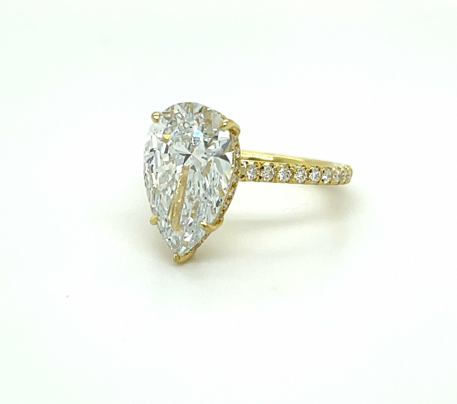 Yellow Gold Pear-Shaped Engagement Ring with Hidden Halo Los Angeles ...