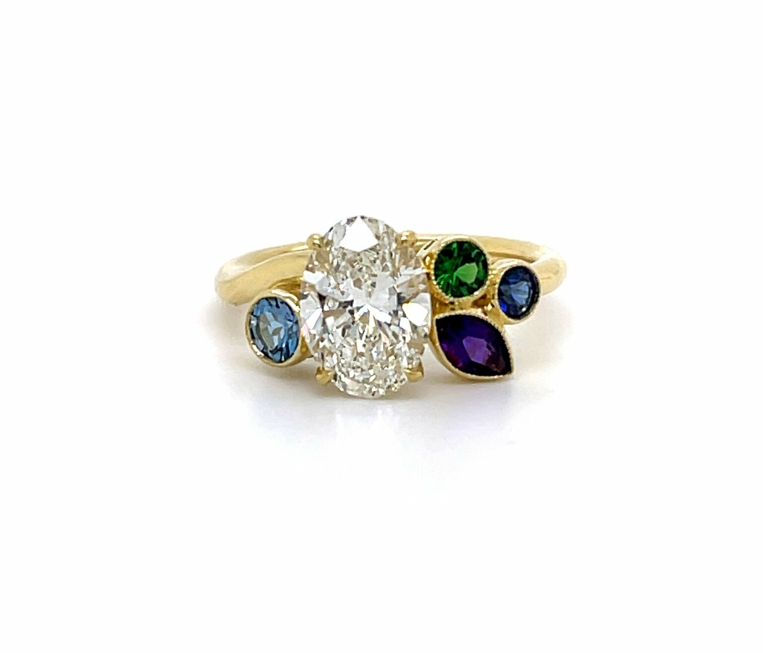 Oval Diamond and Colored Gemstone Engagement Ring | Peter Norman