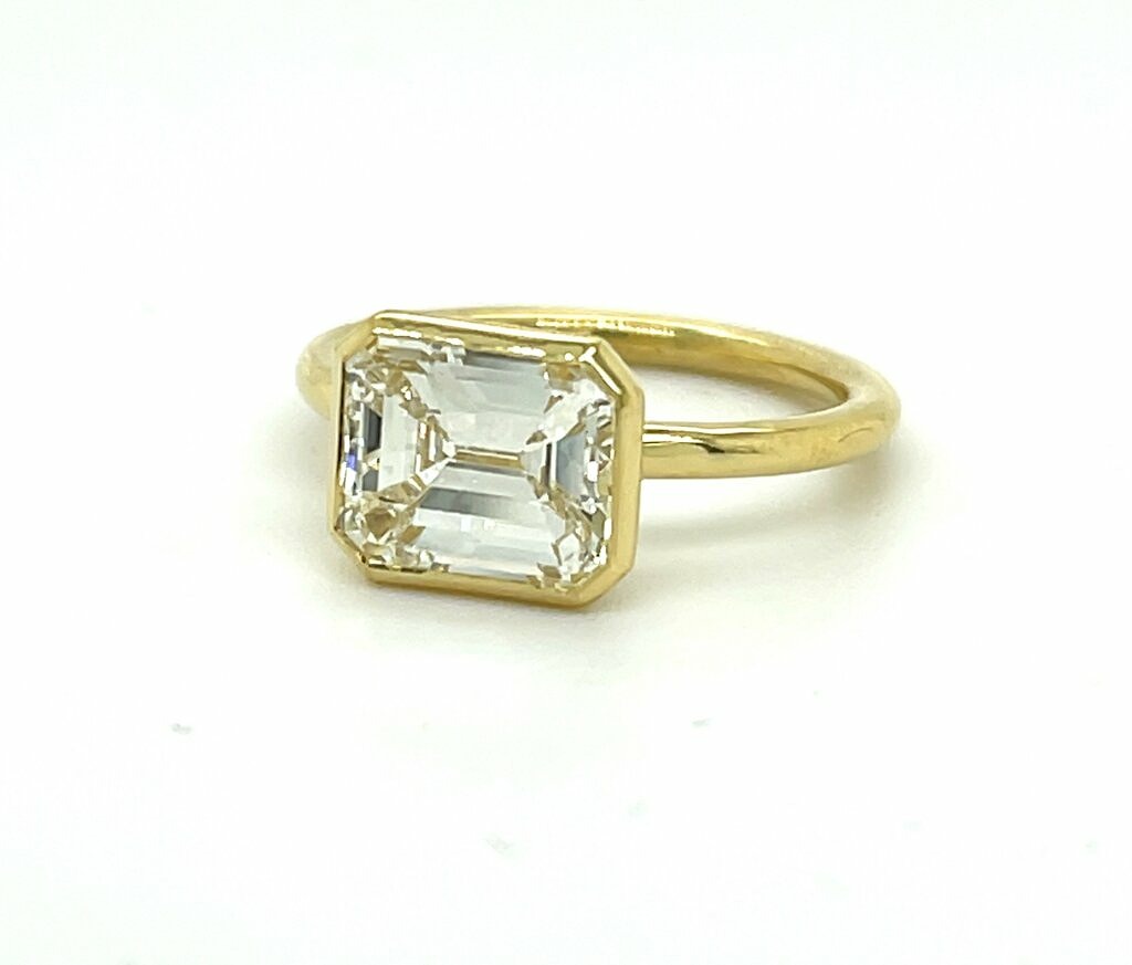 Bezel-Set East-West Emerald-Cut Engagement Ring Los Angeles | Peter Norman