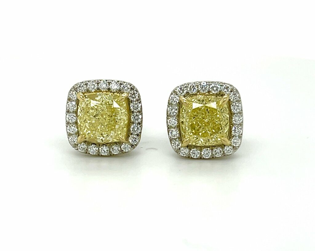 Yellow Diamond Studs with Halos Los Angeles Peter Norman