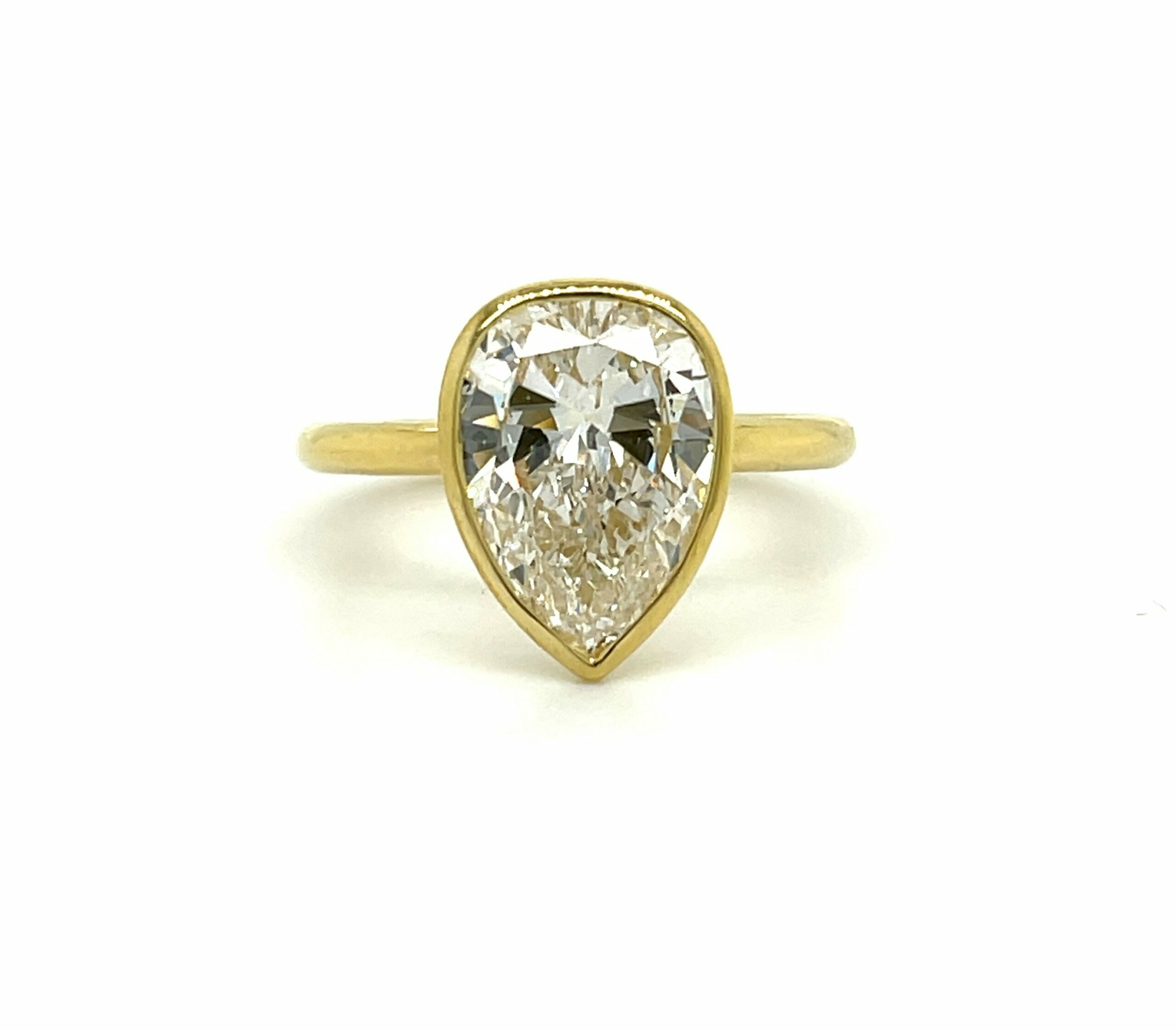Bezel-Set Pear-Shaped Diamond Engagement Ring Los Angeles | Peter Norman