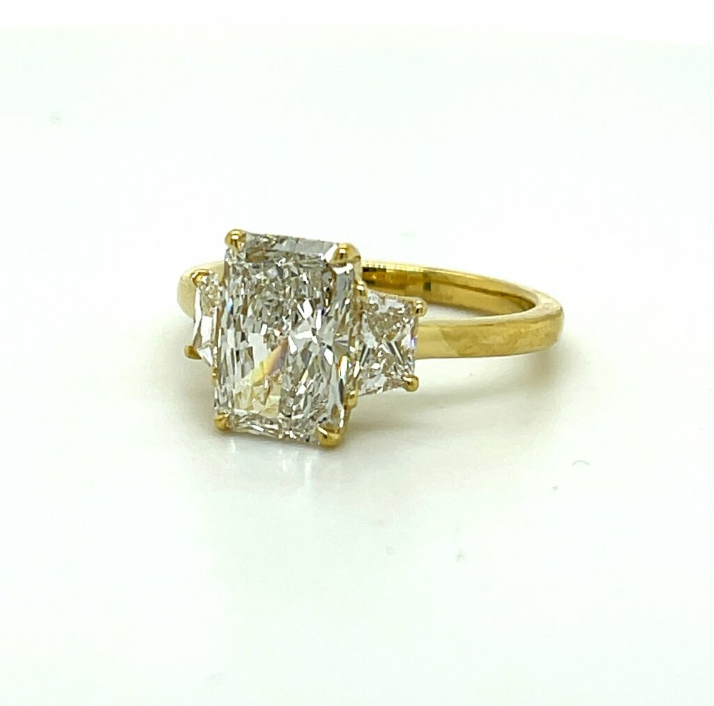 Three-Stone Radiant-Cut and Trapezoid Engagement Ring Los Angeles ...