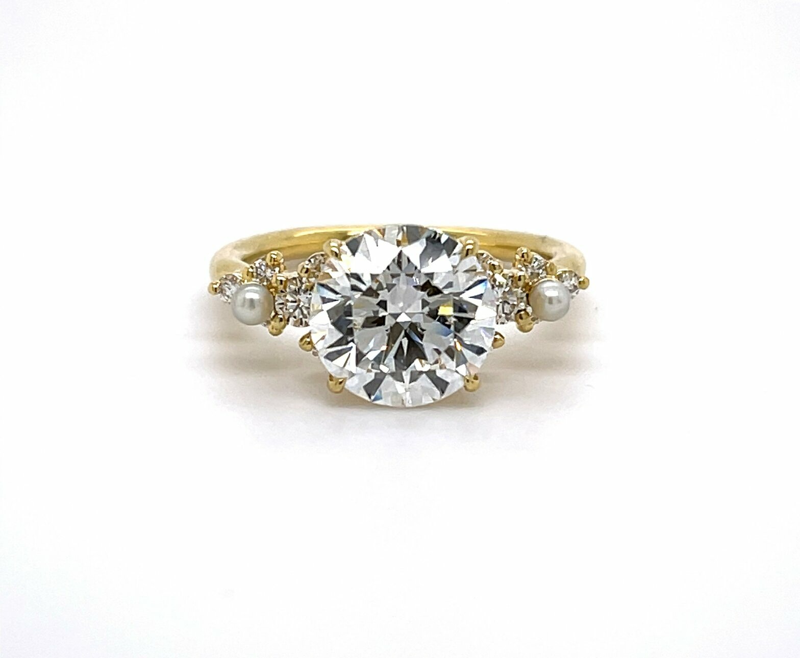 Round Diamond Engagement Ring with Pearl Details Los Angeles Peter Norman