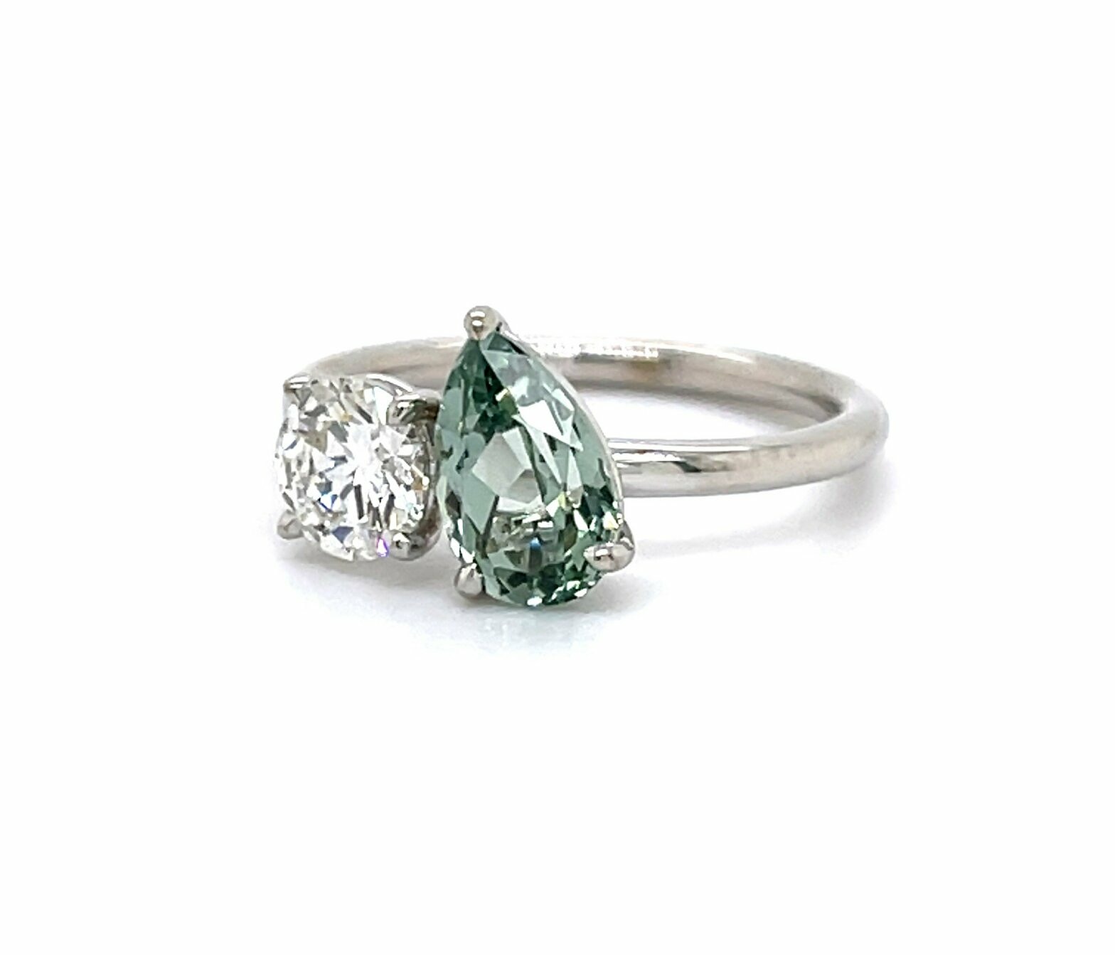 Two-Stone Diamond and Green Sapphire Ring (Toi et Moi) Los Angeles ...