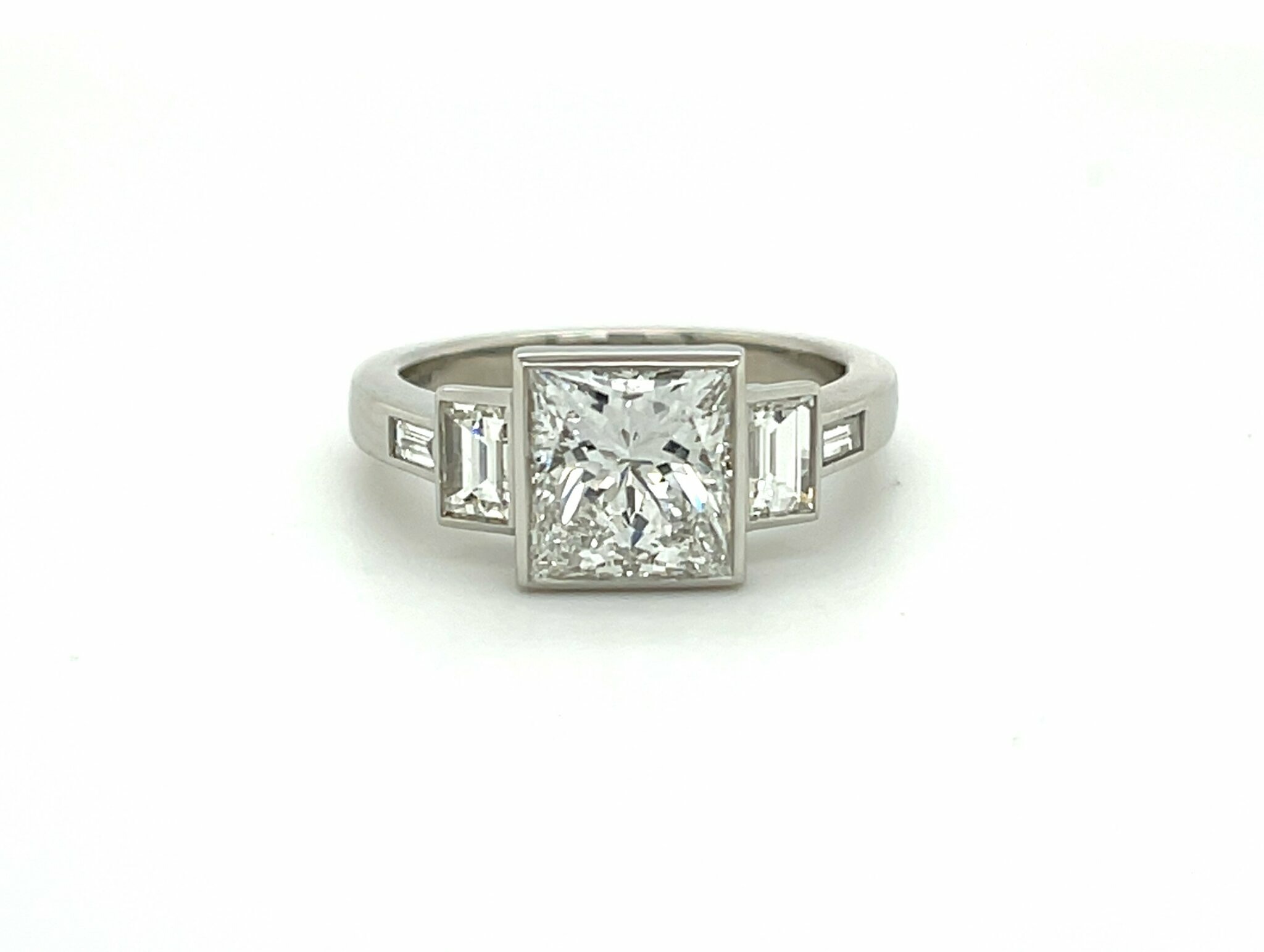 Bezel-Set Princess-Cut Engagement Ring with Baguettes | Peter Norman