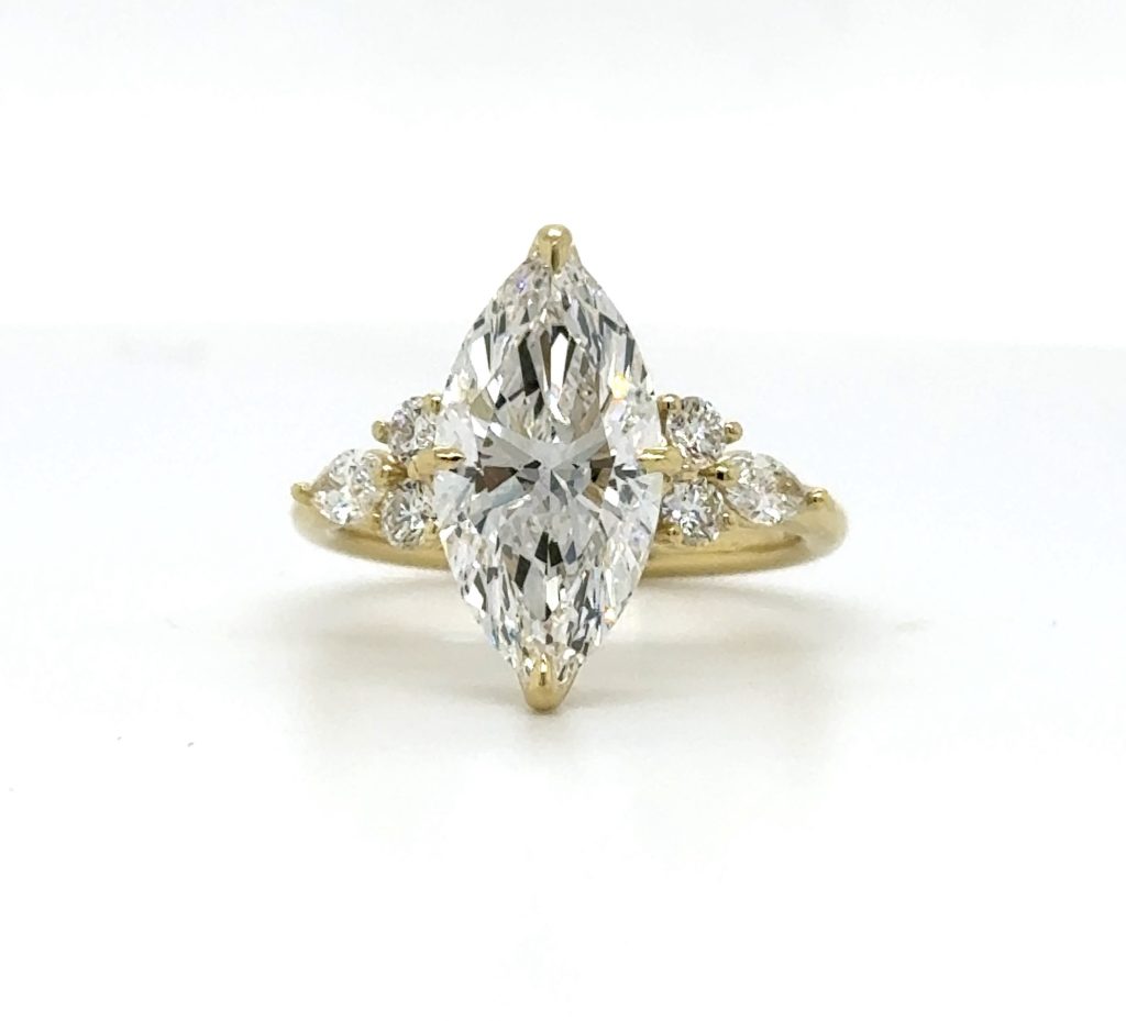 Yellow Gold Marquise Engagement Ring with Marquise and Round Side ...