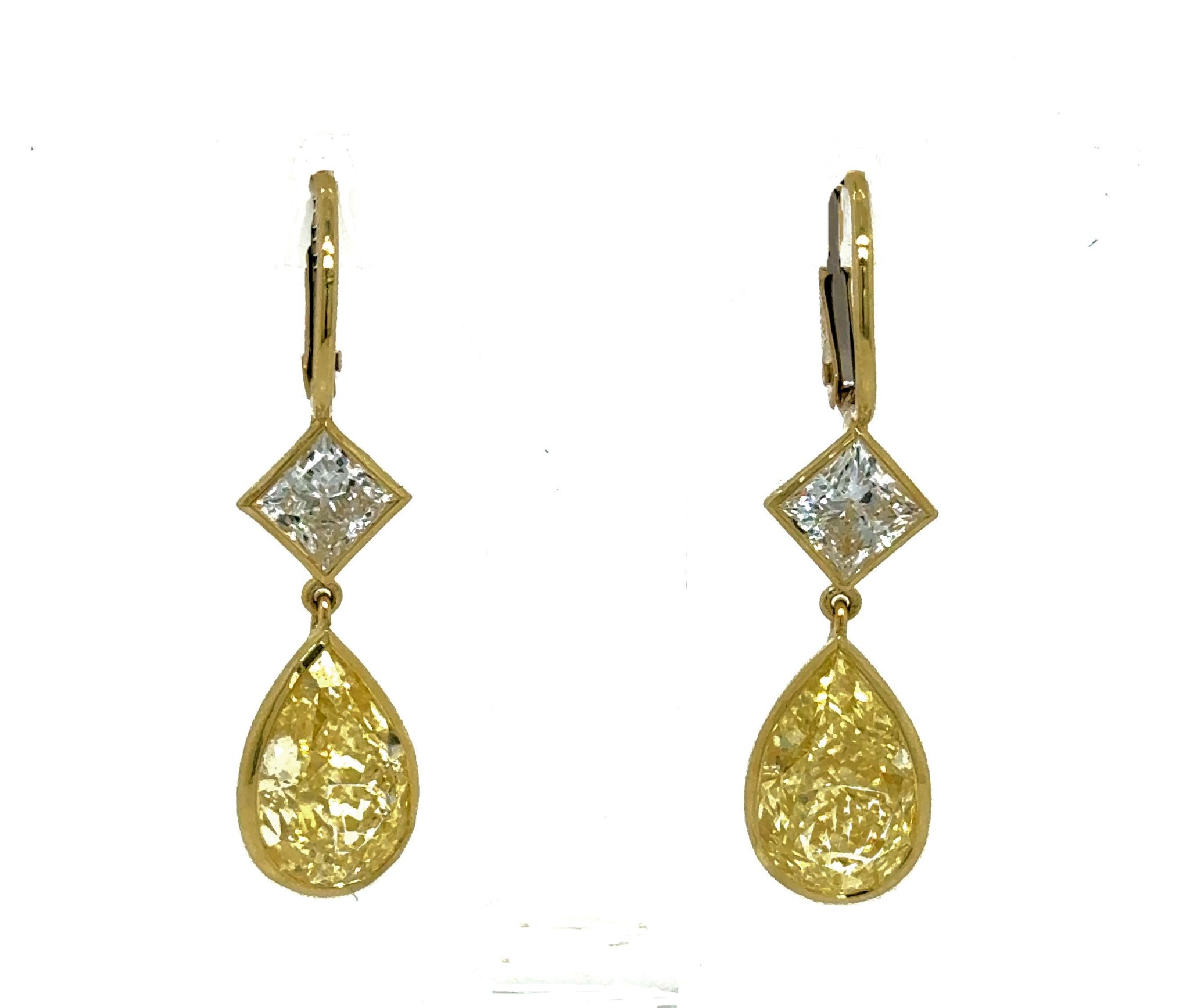 Bezel-Set Yellow and White Diamond Drop Earrings Peter Norman