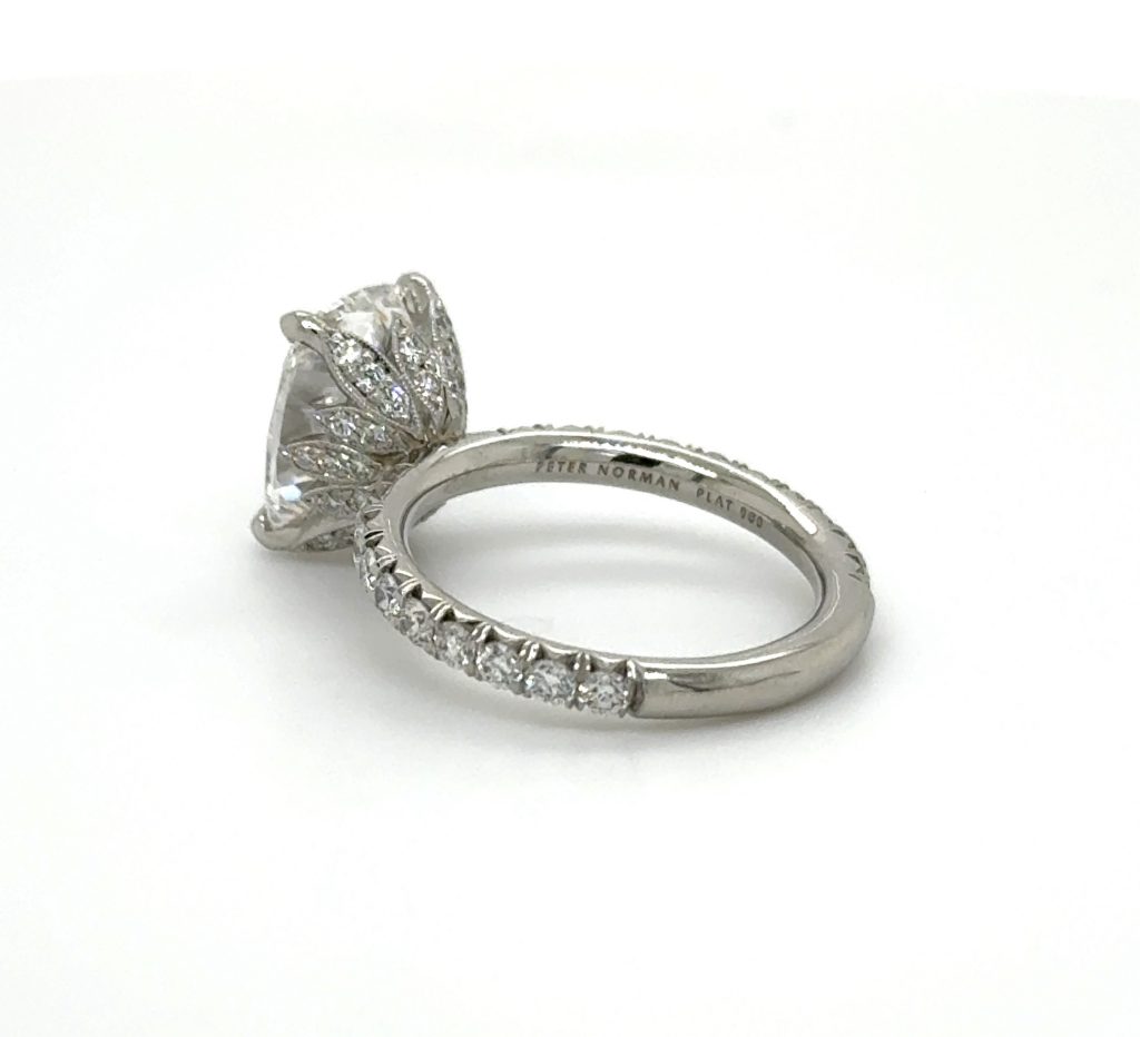 Elongated Cushion-Cut Engagement Ring with Floral Setting | Peter Norman