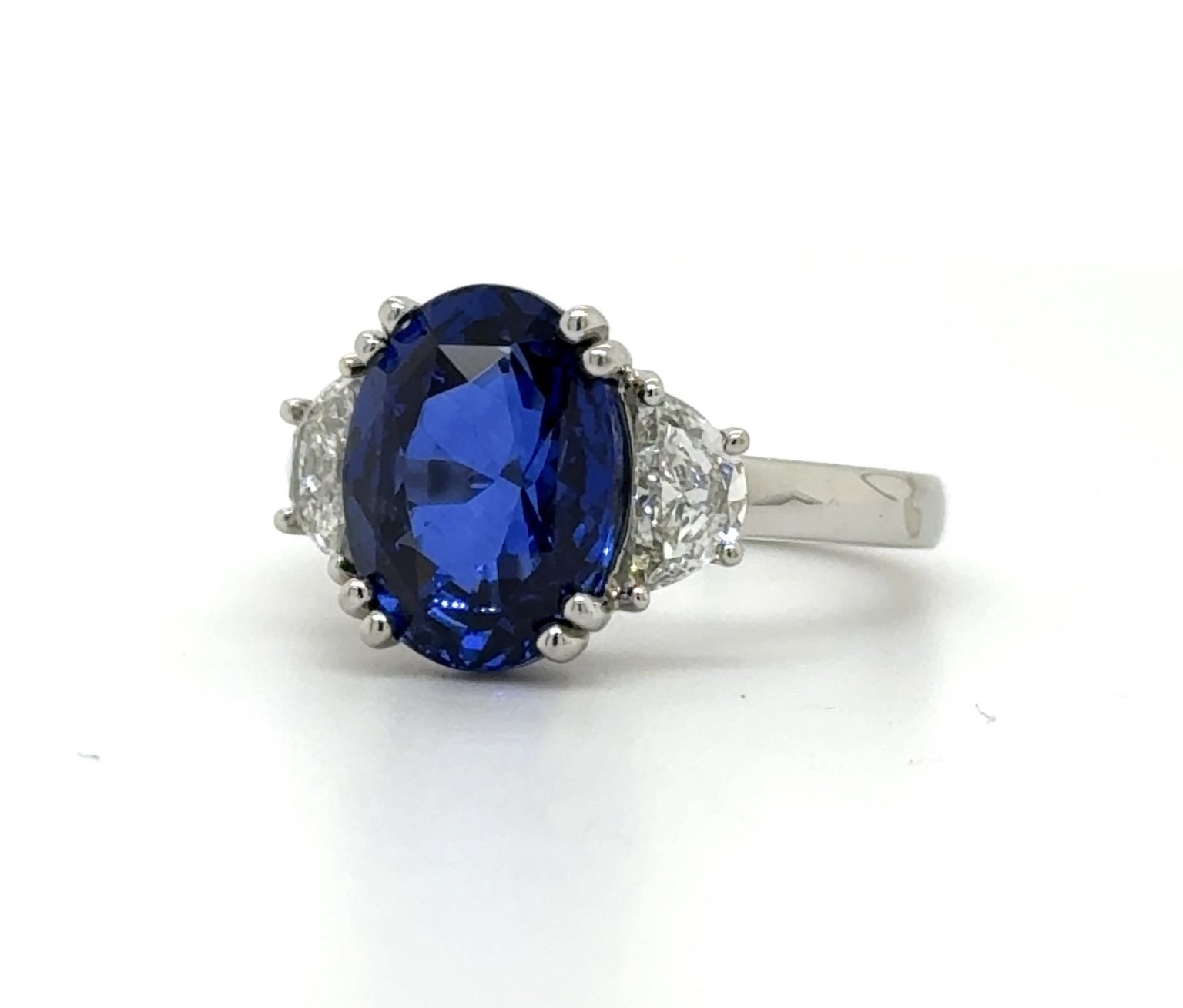 Sapphire Ring with Half Moon Diamond Side Stones Peter Norman