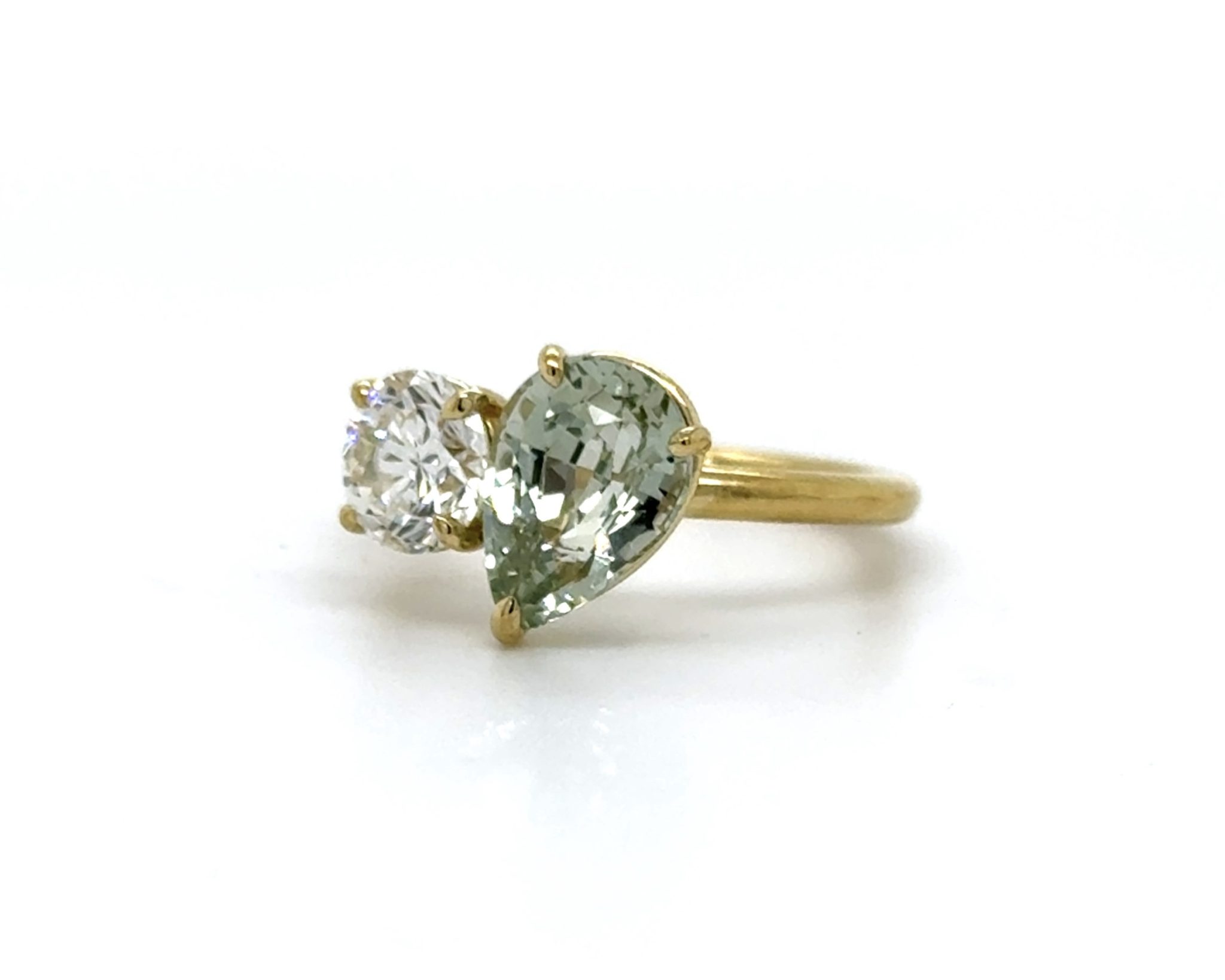 Two-Stone Diamond and Green Sapphire Ring in Yellow Gold (Toi et Moi ...