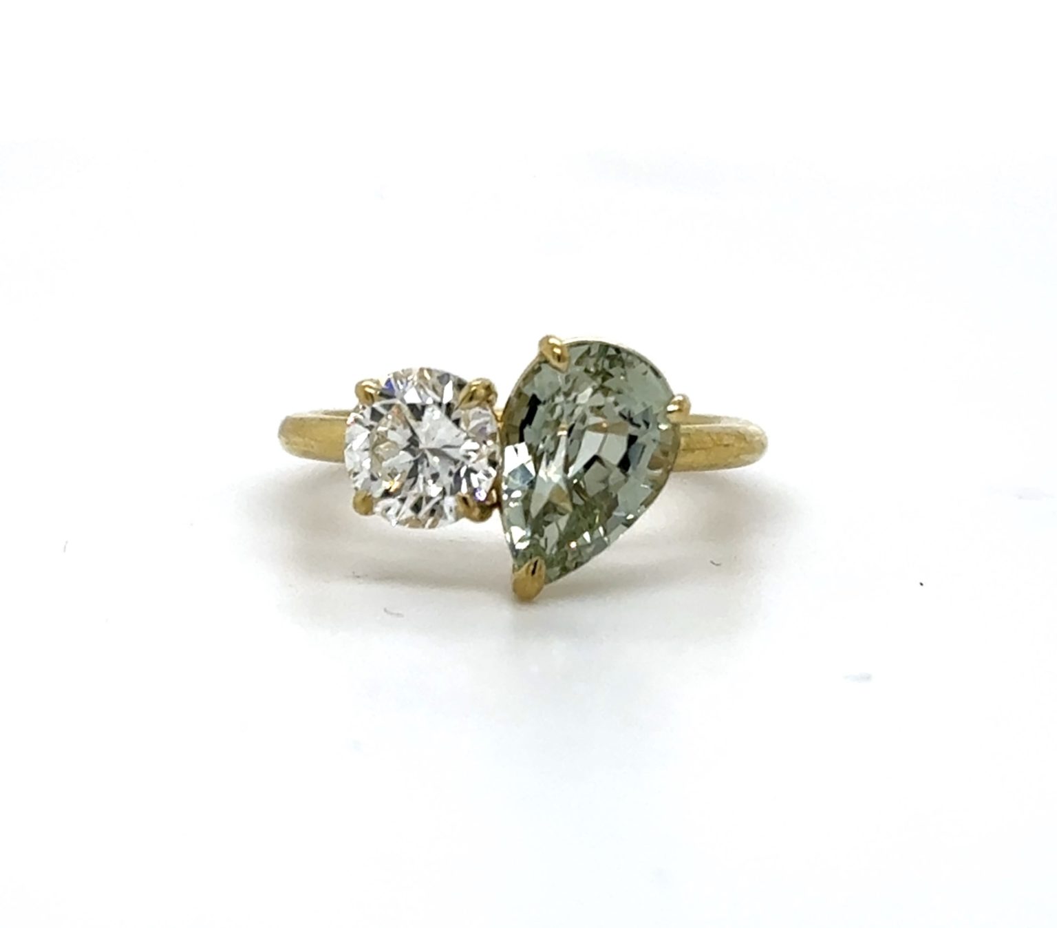 Two-Stone Diamond and Green Sapphire Ring in Yellow Gold (Toi et Moi ...