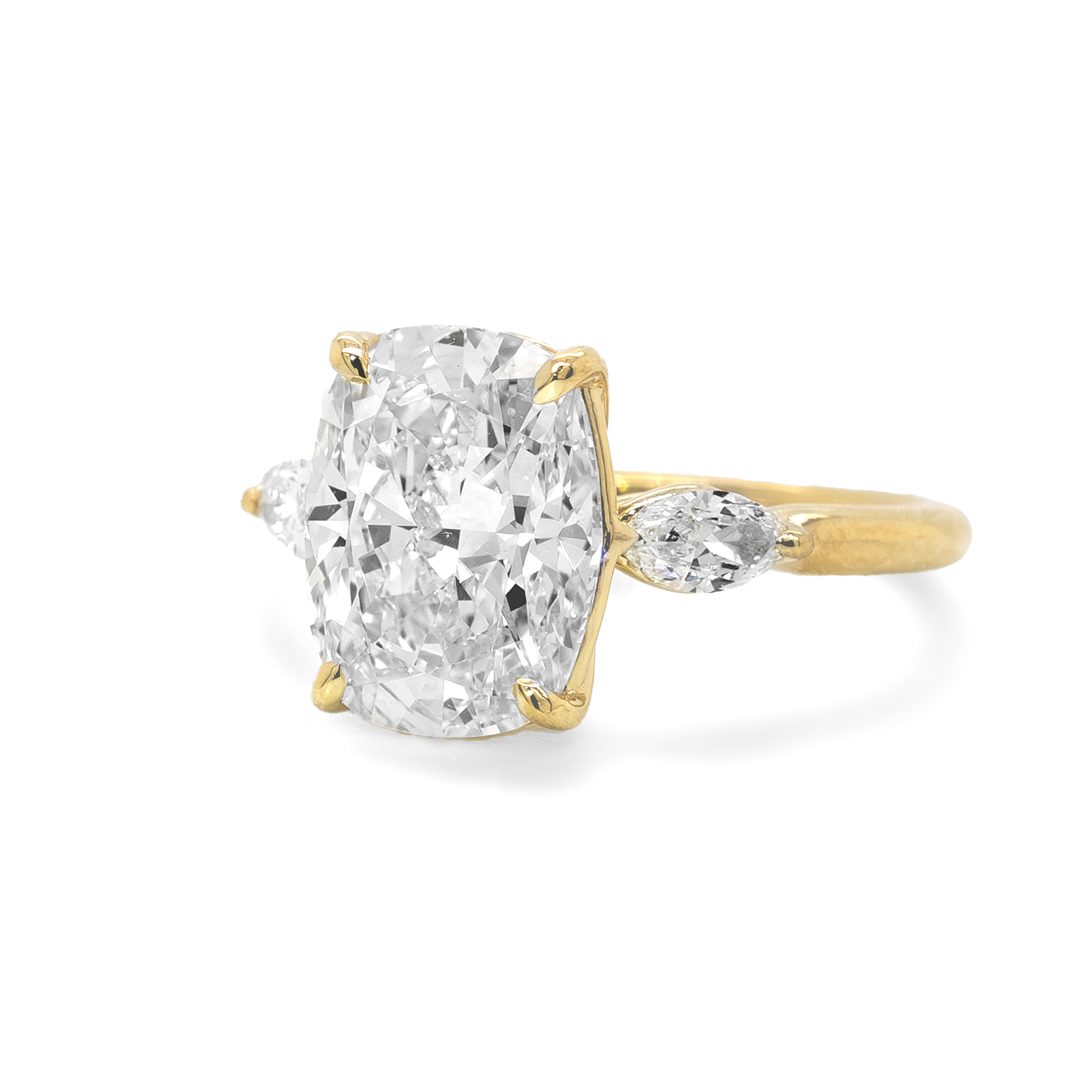 Elongated Cushion Diamond Ring with Marquise Side Stones | Peter Norman