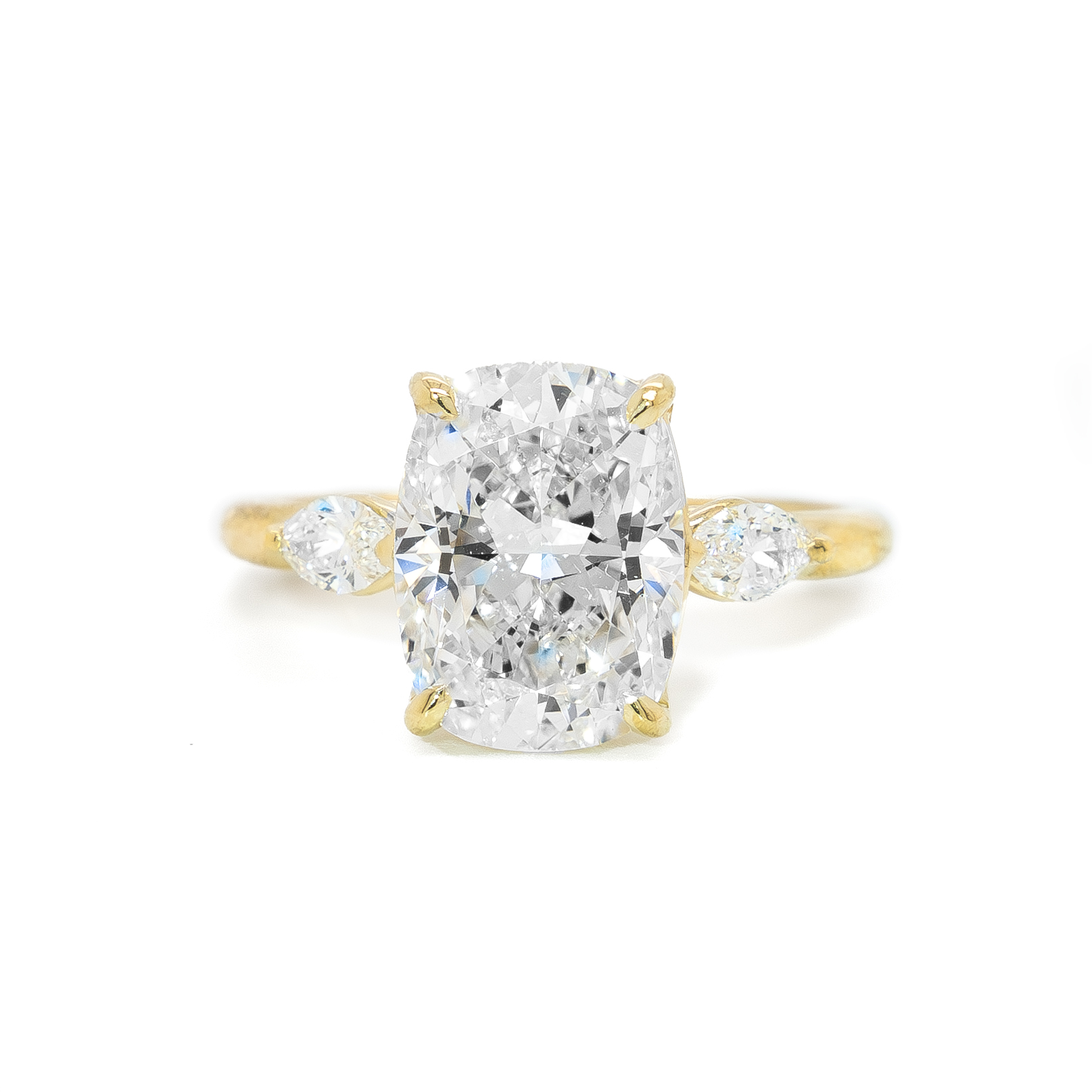Elongated Cushion Diamond Ring with Marquise Side Stones | Peter Norman